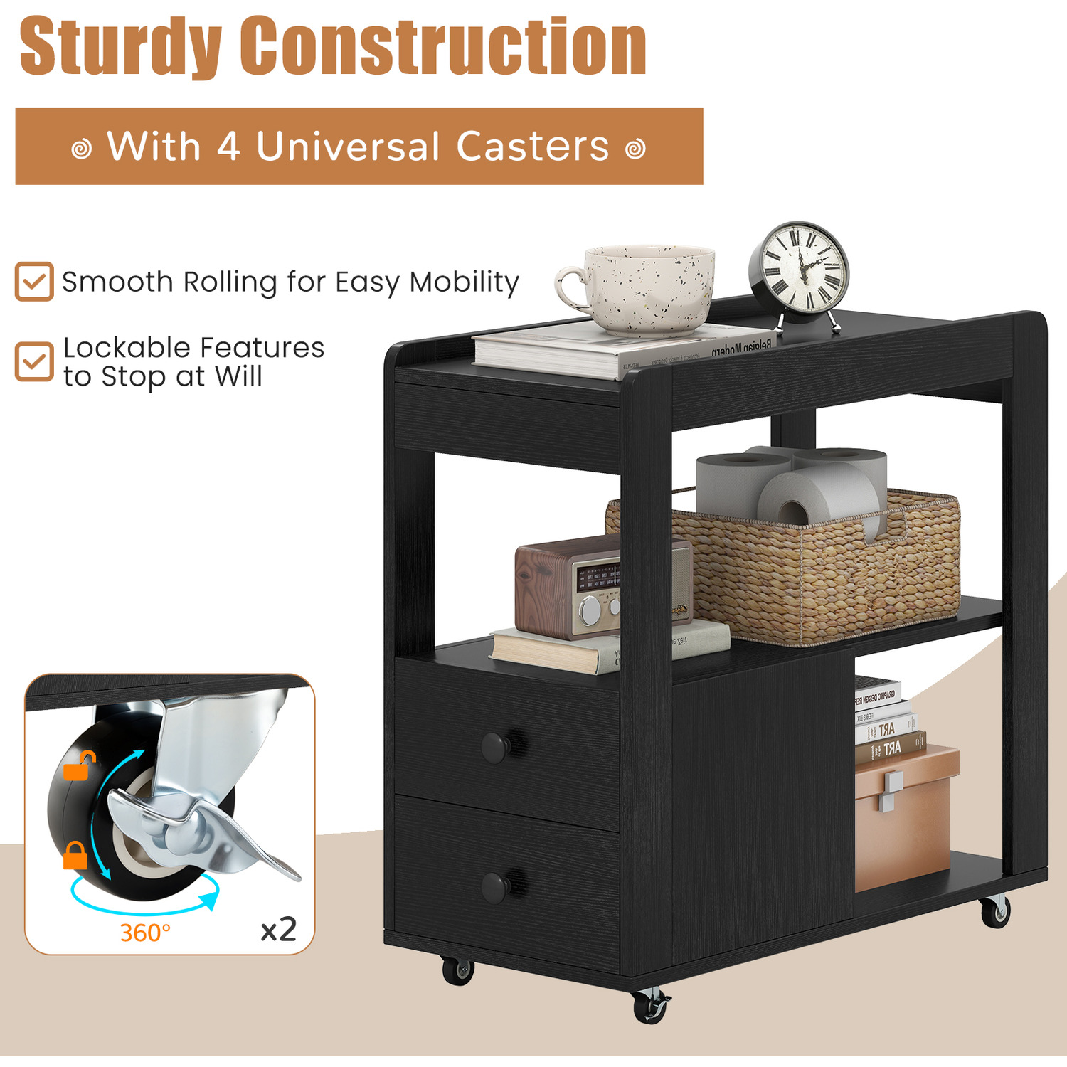 Rolling Sofa Side Table