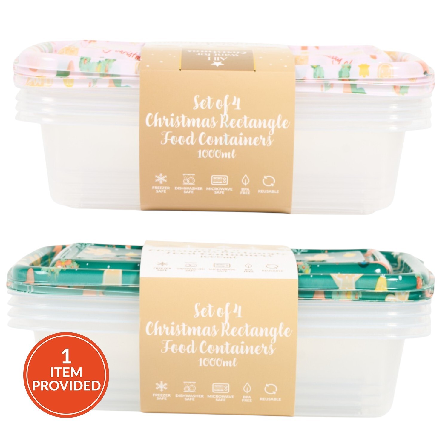 Pack of 4 Christmas Rectangle Food Containers