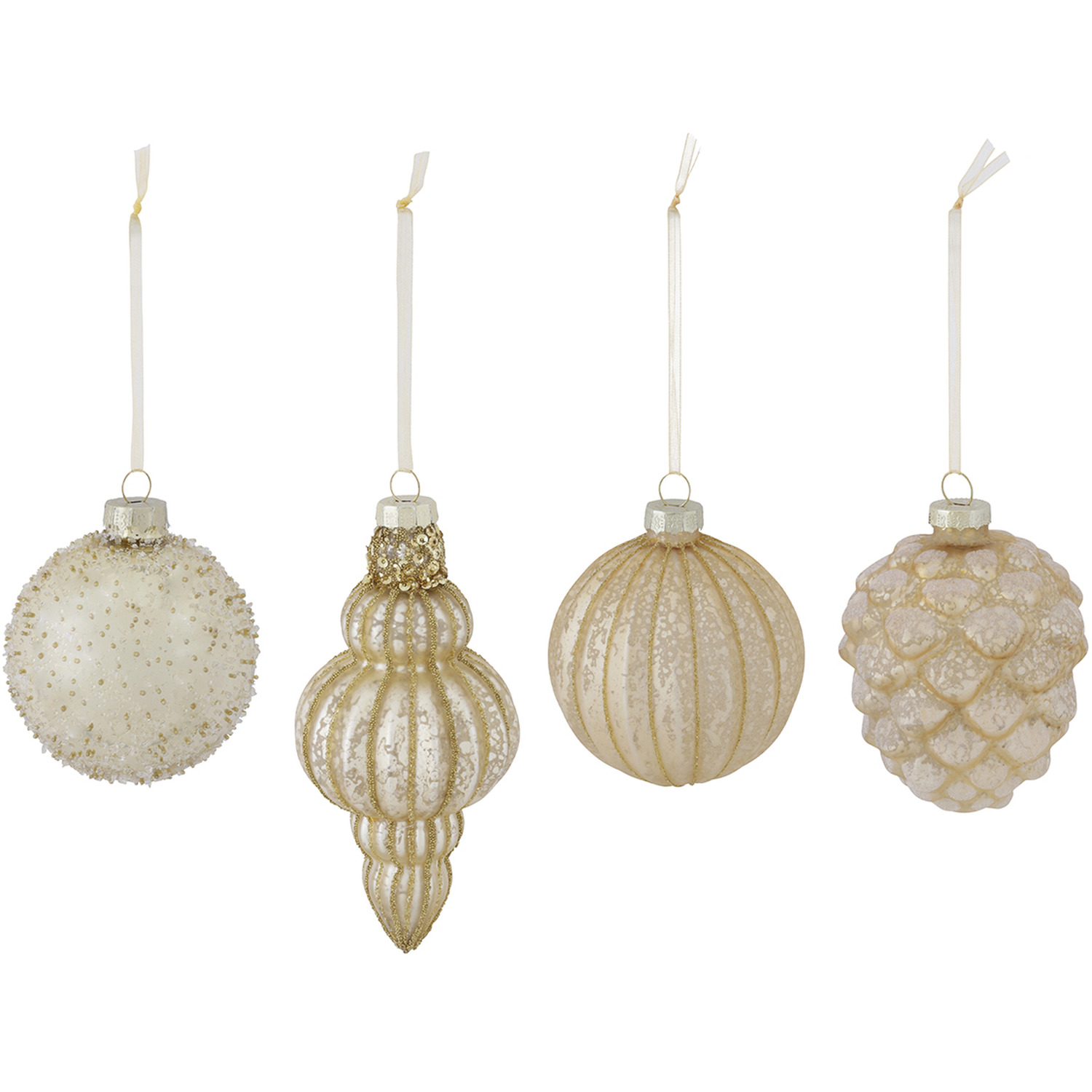 Charles Bentley Set of 12 Gold Glass Christmas Baubles