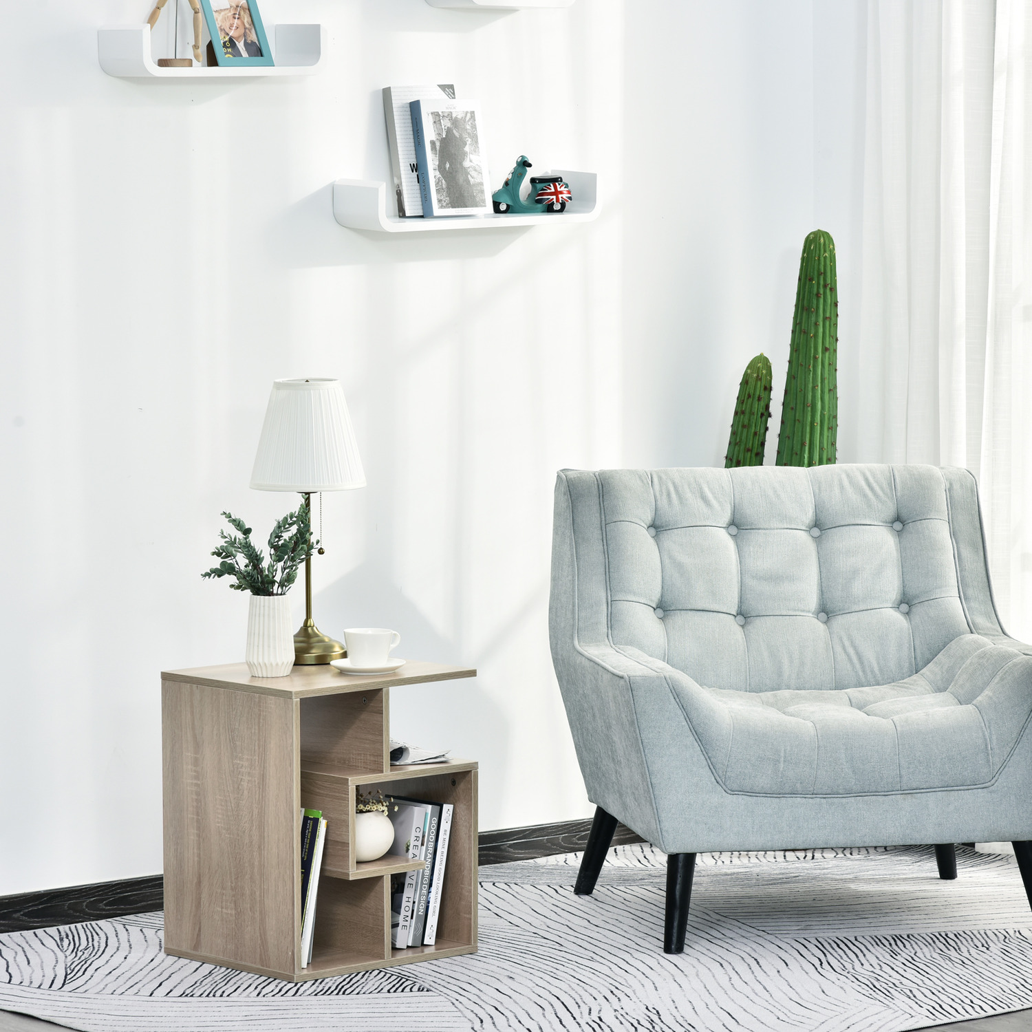 HOMCOM 3 Tier Side End Table with Open Shelf Storage