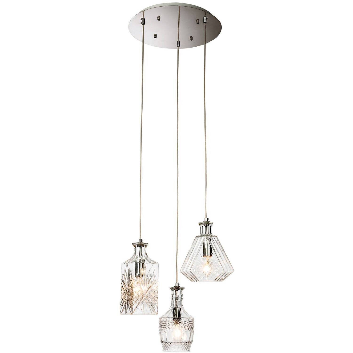 Decanter 3 Light Ceiling Cluster Pendant Chrome, Clear Decorative Glass ...