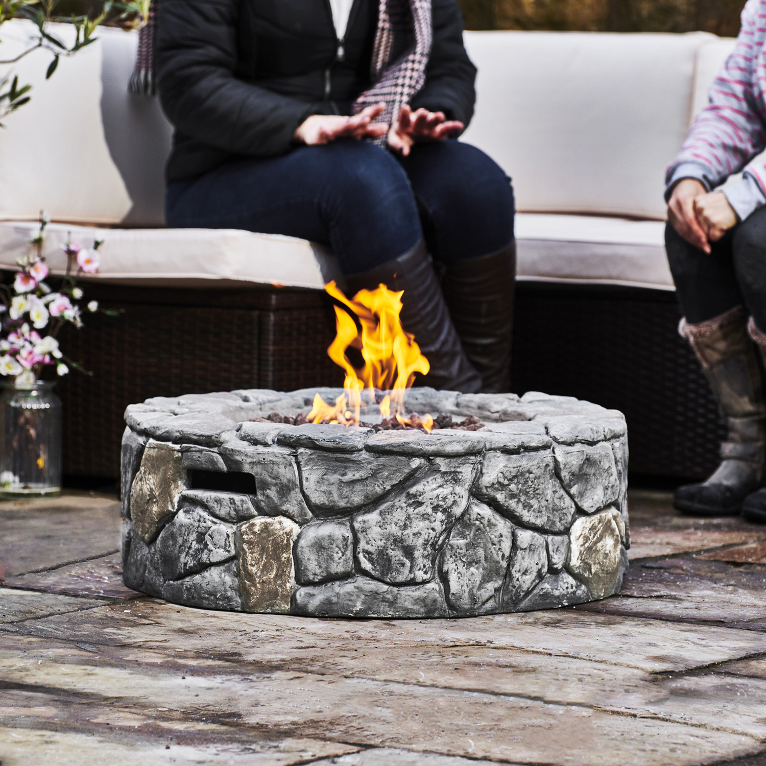 Outdoor Heater with Lava Rocks and Cover