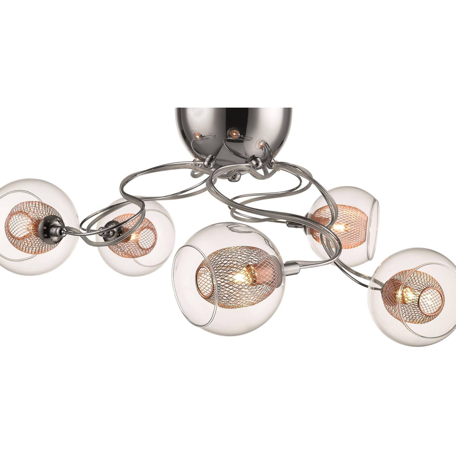 Spring 5 Light Flush Multi Arm Mesh Ceiling Light Chrome, Copper, G9