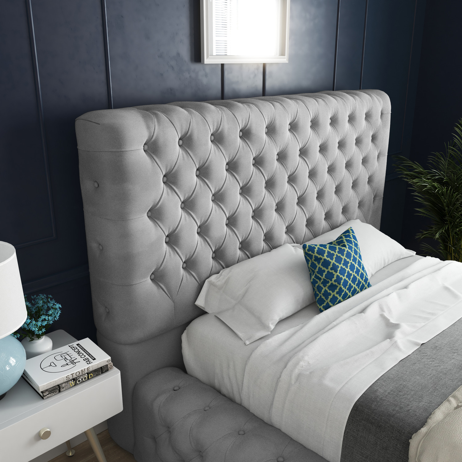 Cambridge Upholstered Soft Velvet Fabric Buttons Bed