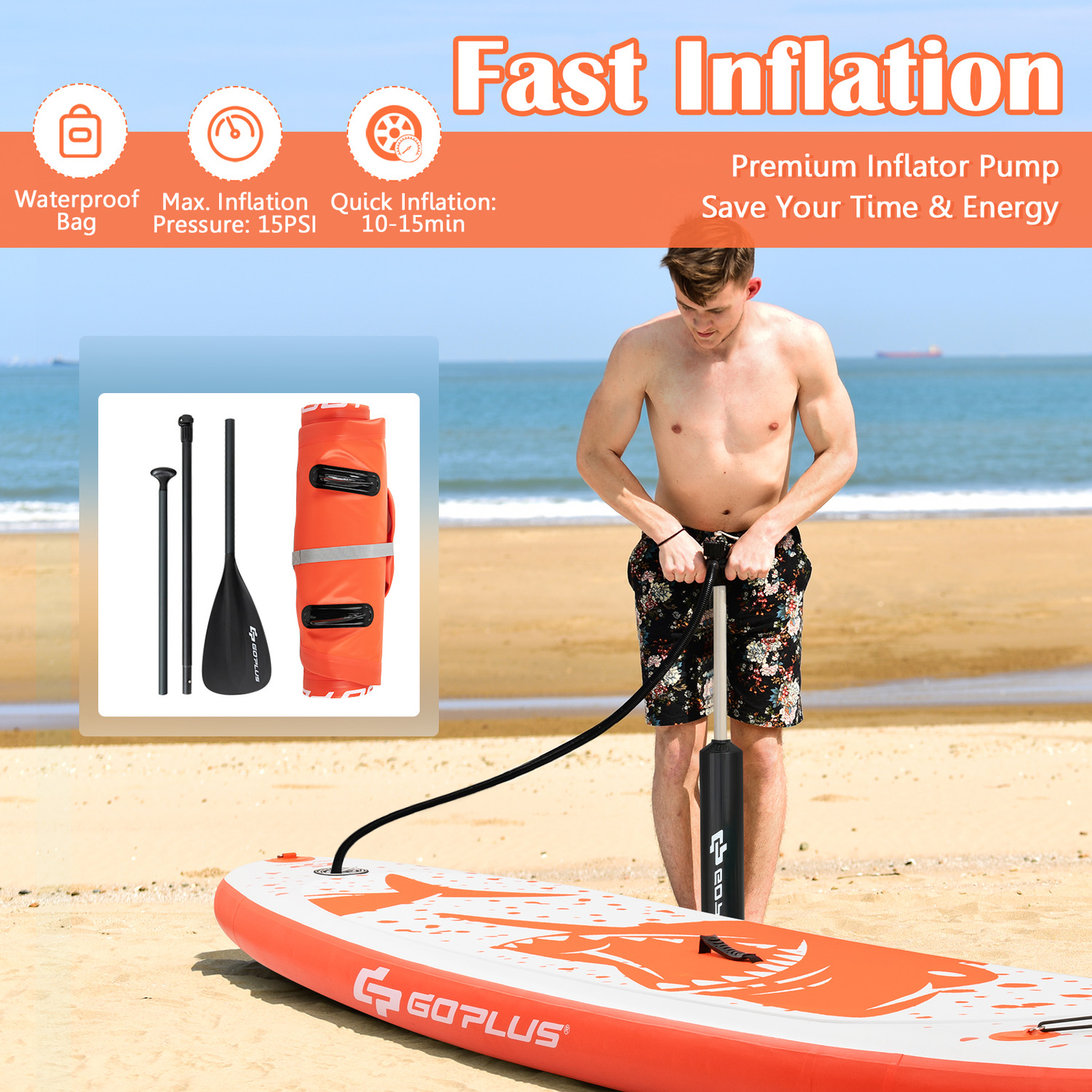 Costway 335CM Inflatable Stand Up Paddle Board-Orange