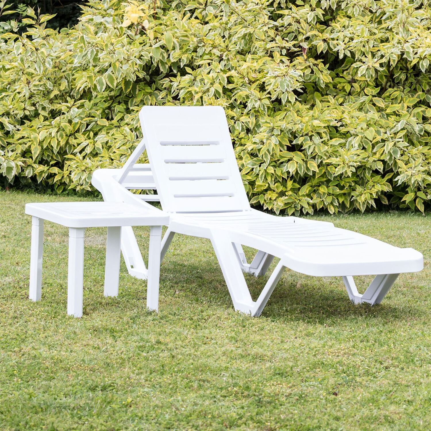 Master 5 Position Plastic Garden Sun Loungers x2 and Side Table x1