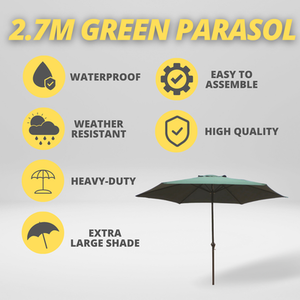2.7m Garden Wind Up Green Parasol