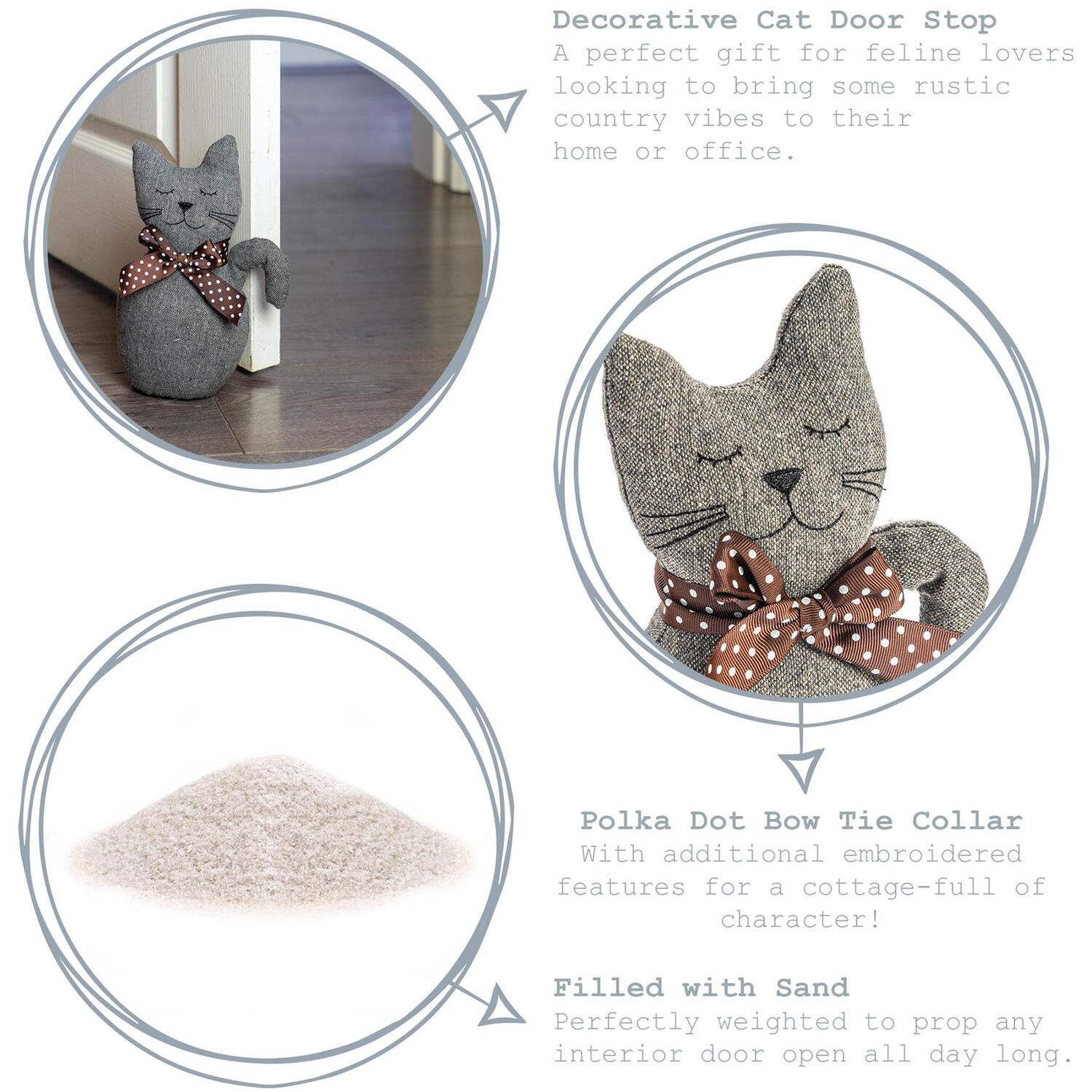 16 x 25cm Jasper the Cat Door Stop Grey