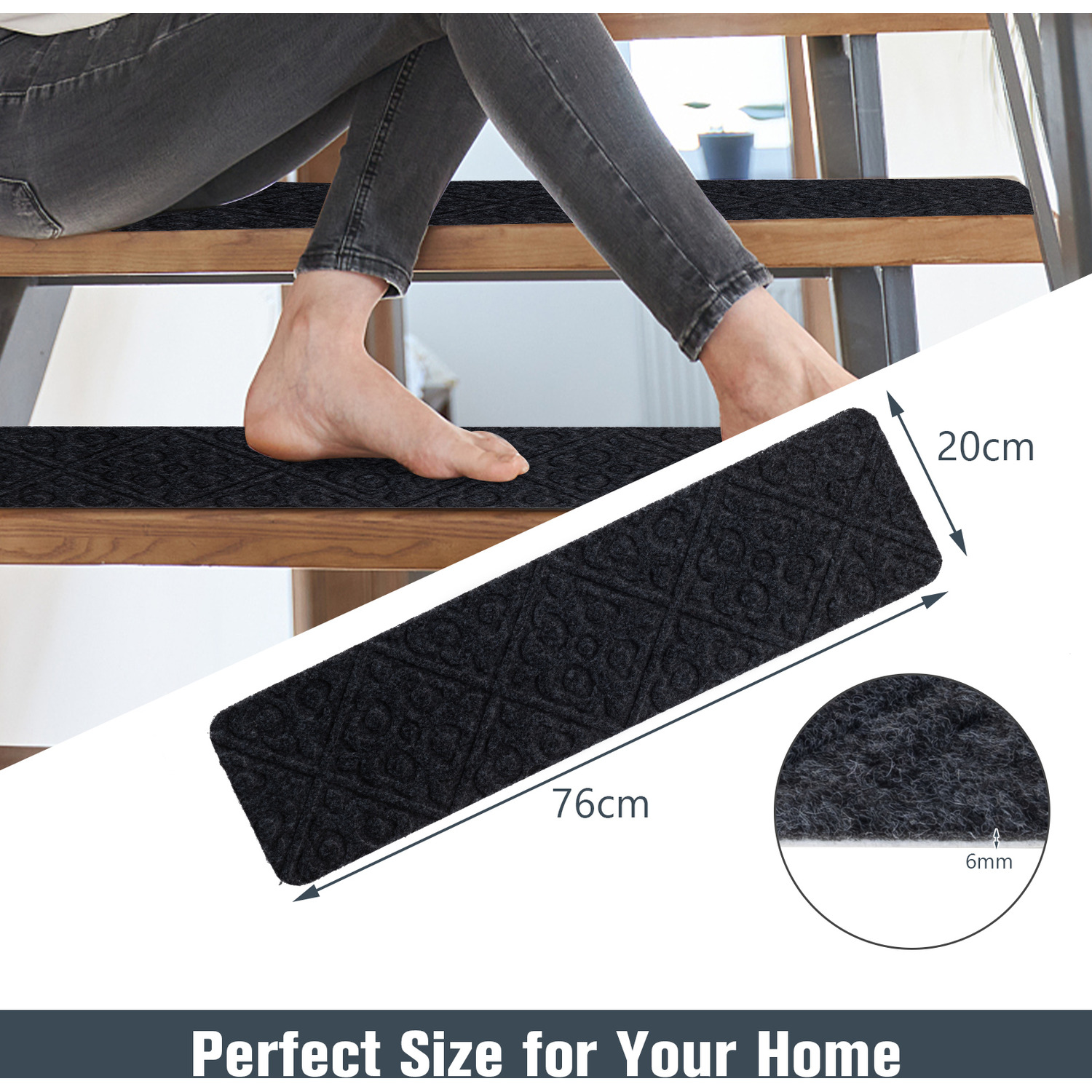 15PCS Non-Slip Carpet Stair Mats-Gray