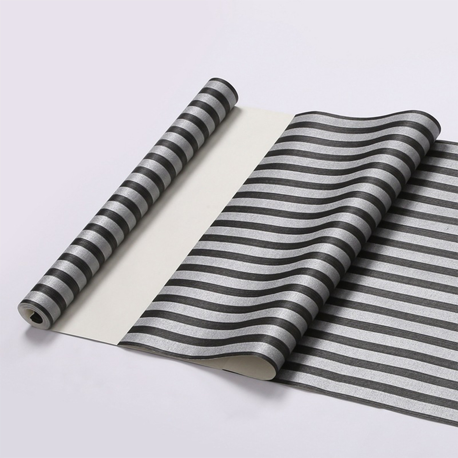 Stripes Prepasted PVC Wallpaper Peelable Black Grey