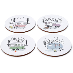 Set of 4 Cork Novelty Coasters - Wildwood Caravan