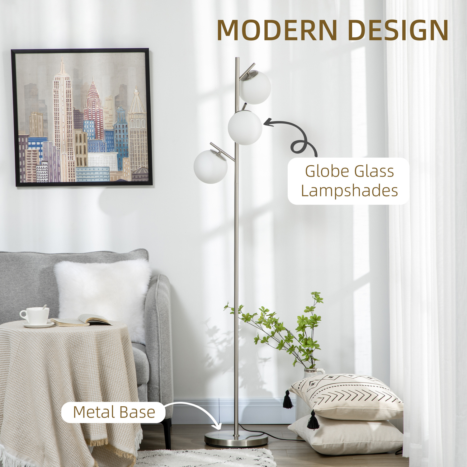 Modern 3 Lights Tree Floor Lamp Globe