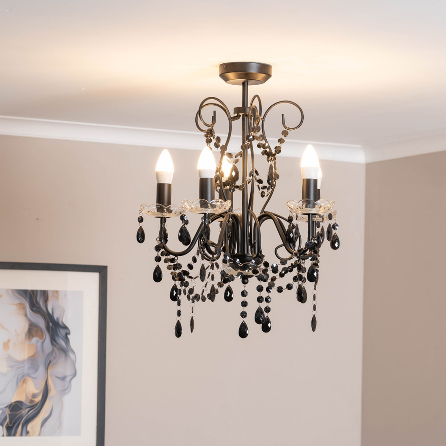 Viscount 5 Way Black Jewel Chandelier Ceiling Pendant Light