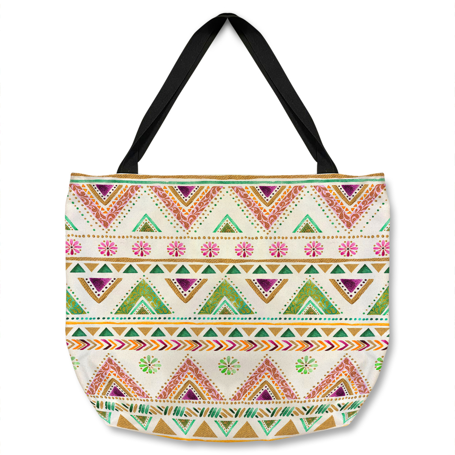 Colorful Striped Gold Style Triangles Tote bag