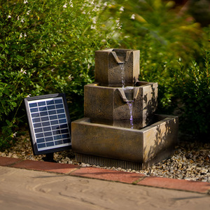 Primrose Solar Tiered Coba Square Water Feature with Lights 37cm