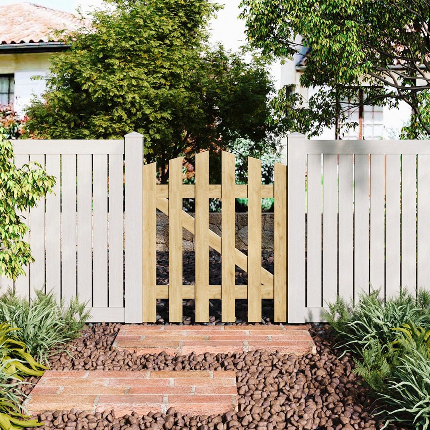 Garden Damp-Proof Spruce Wood Fence Gate with Latch