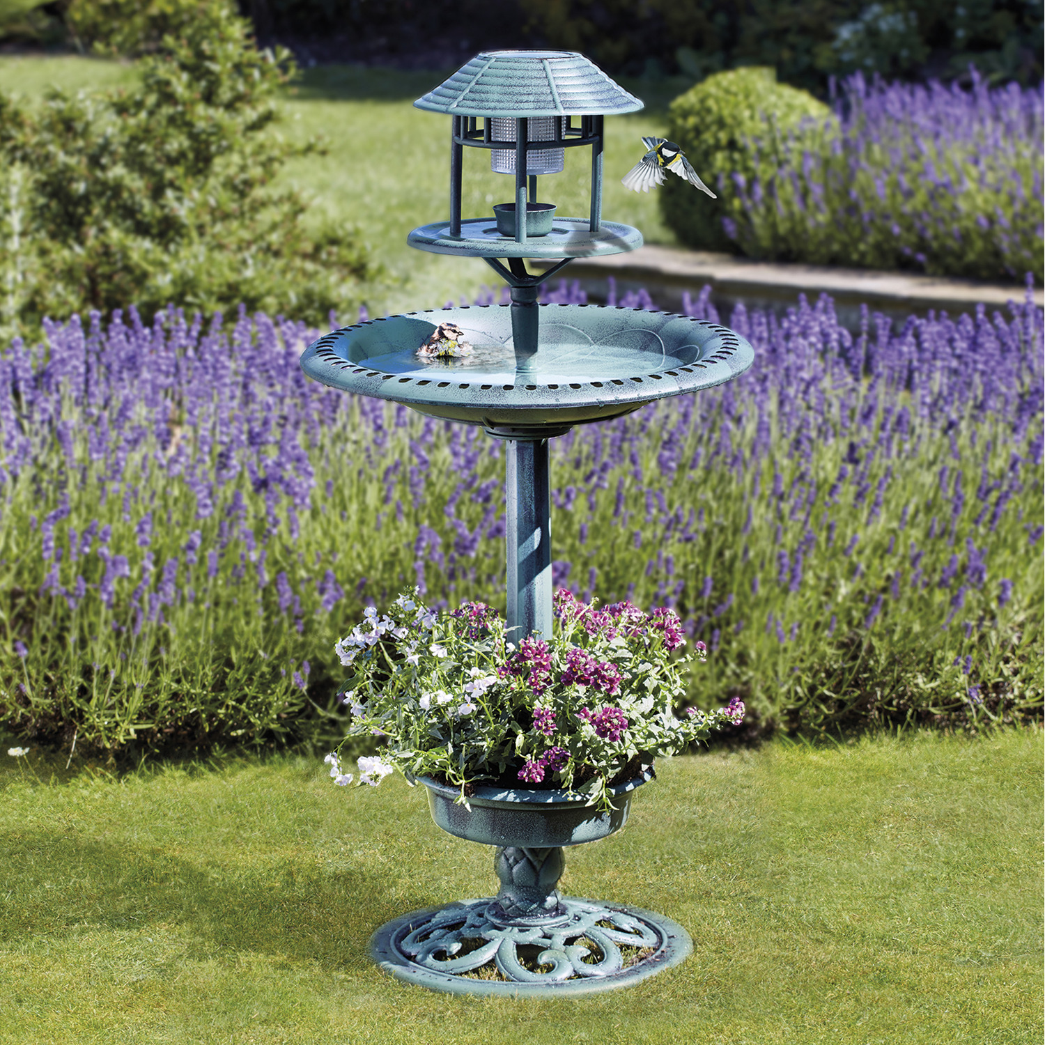 Bird Hotel with Solar Light and Bird Bath