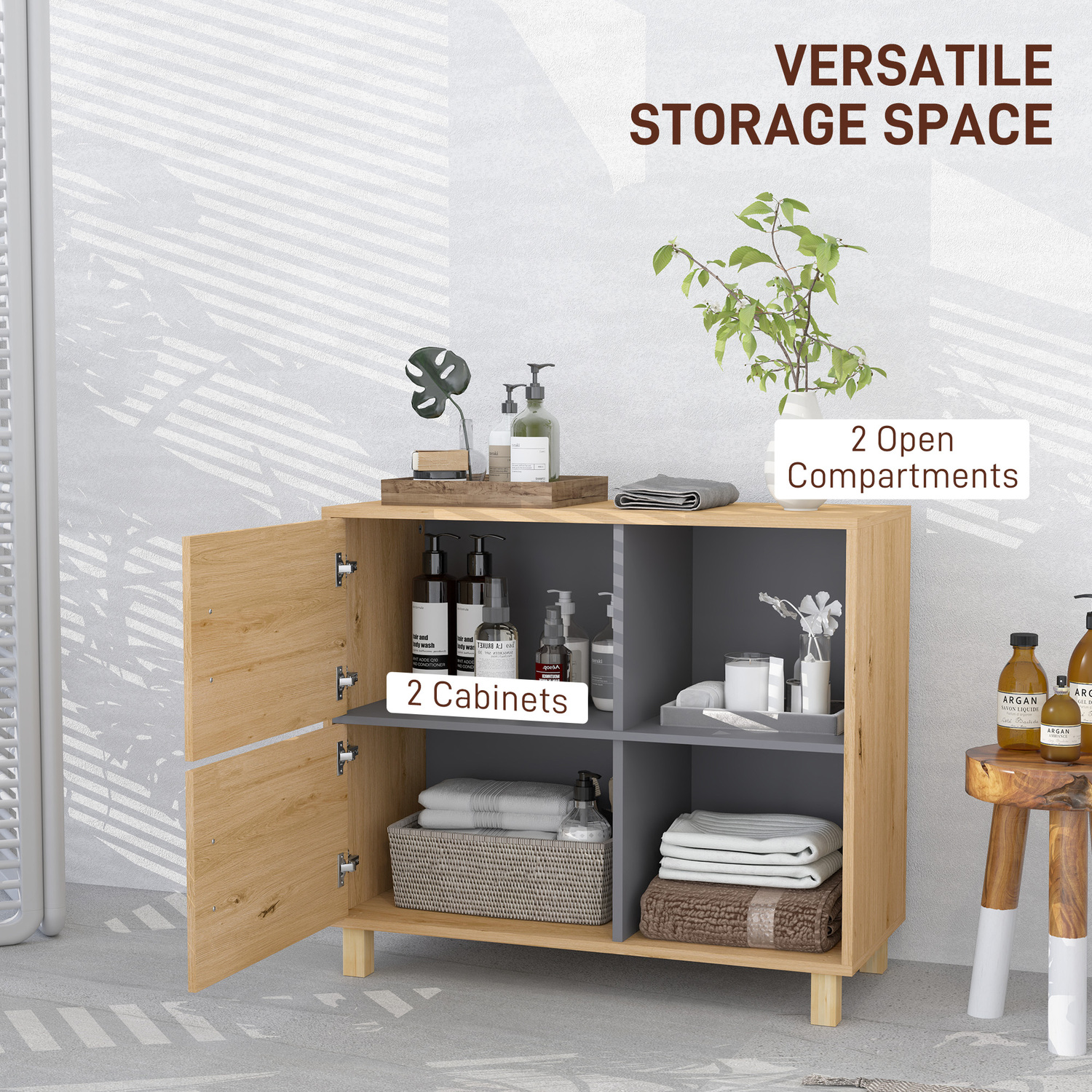 HOMCOM Storage Cabinet with Open Compartments and Double Doors