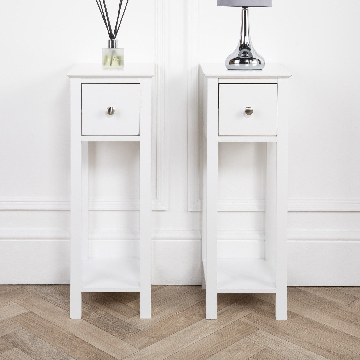 Slim Bedside Table Set of 2 Nightstand Narrow Side Table