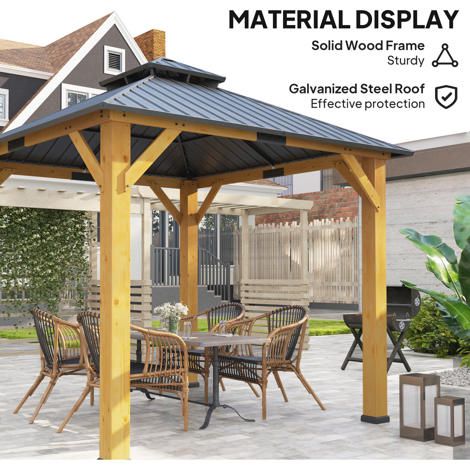 Outsunny 3x(3)M Hardtop Gazebo Patio Canopy Shelter Outdoor Double-tier ...