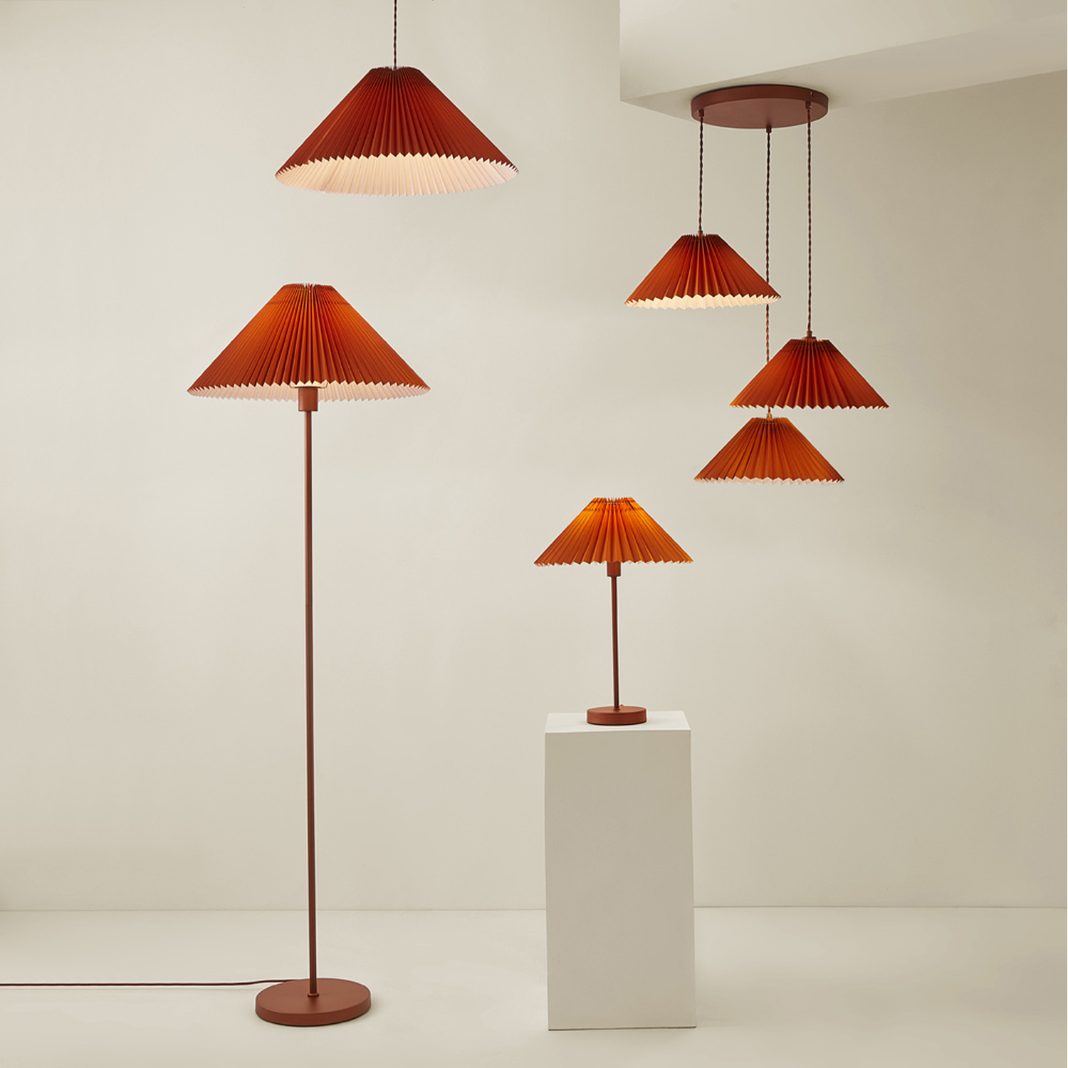 Akira Fabric Pleated Triple Drop Ceiling Pendant Light