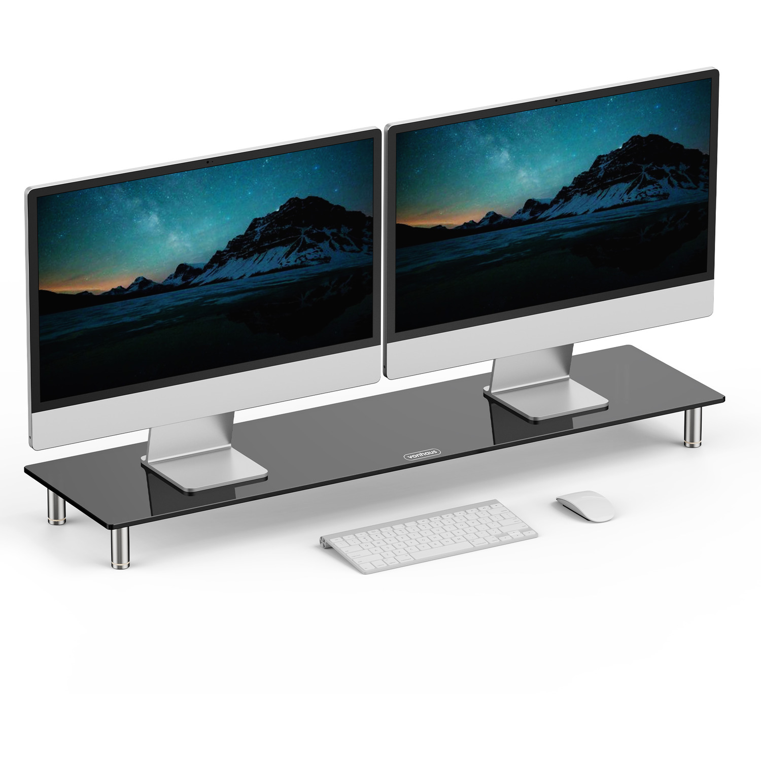 Height Adjustable Extra Large Black Glass Monitor Stand for Desks