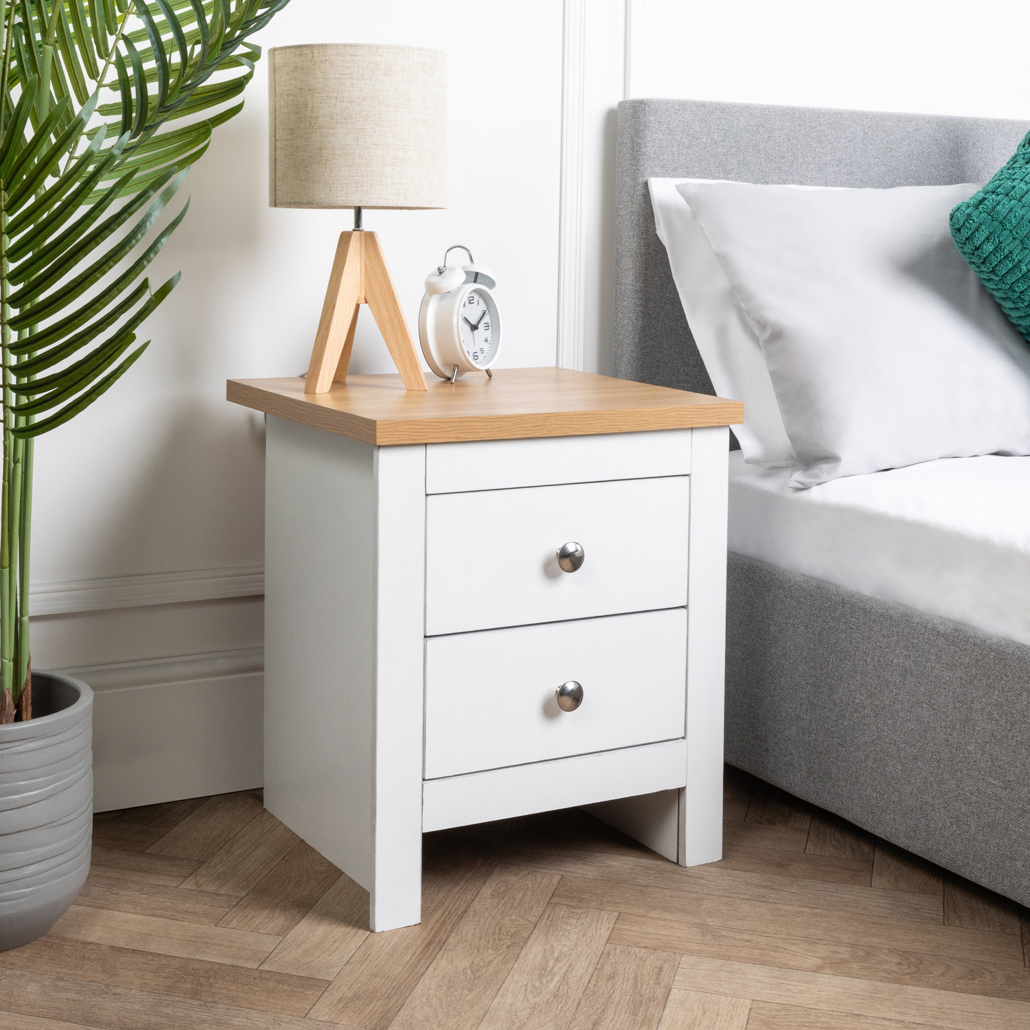 Wooden 2 Drawer Bedside Table
