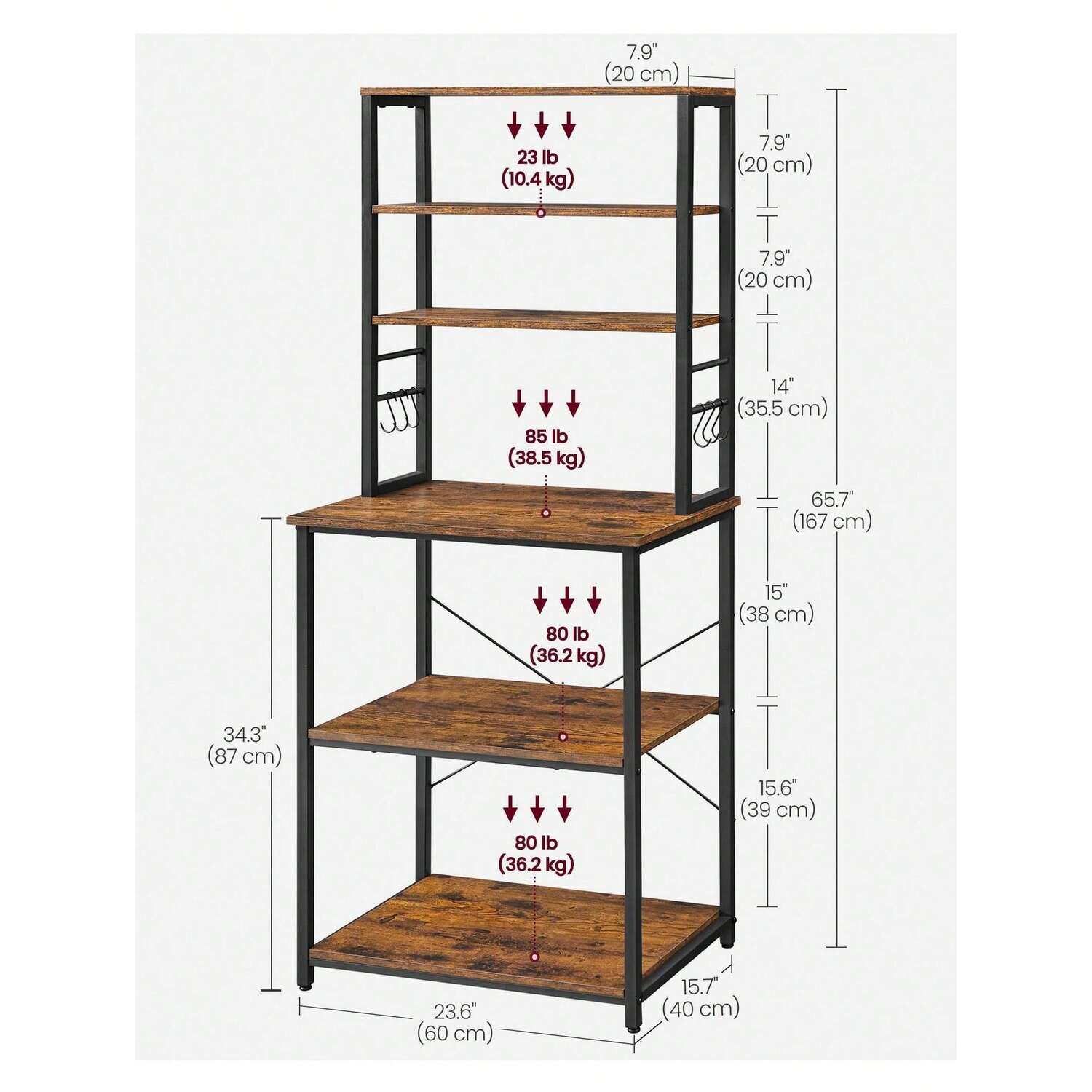 VASAGLE Kitchen Storage Rack with Hooks and Shelves