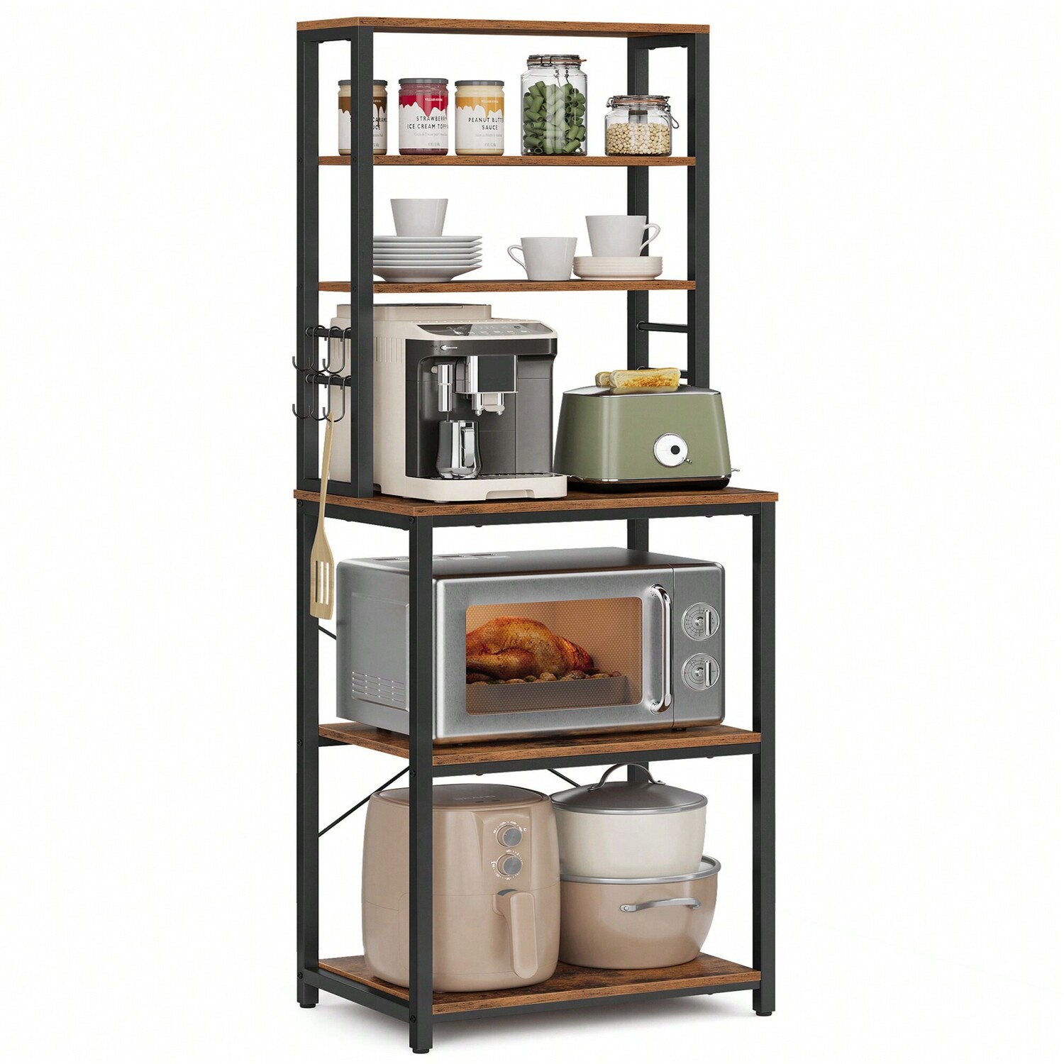 VASAGLE Kitchen Storage Rack with Hooks and Shelves