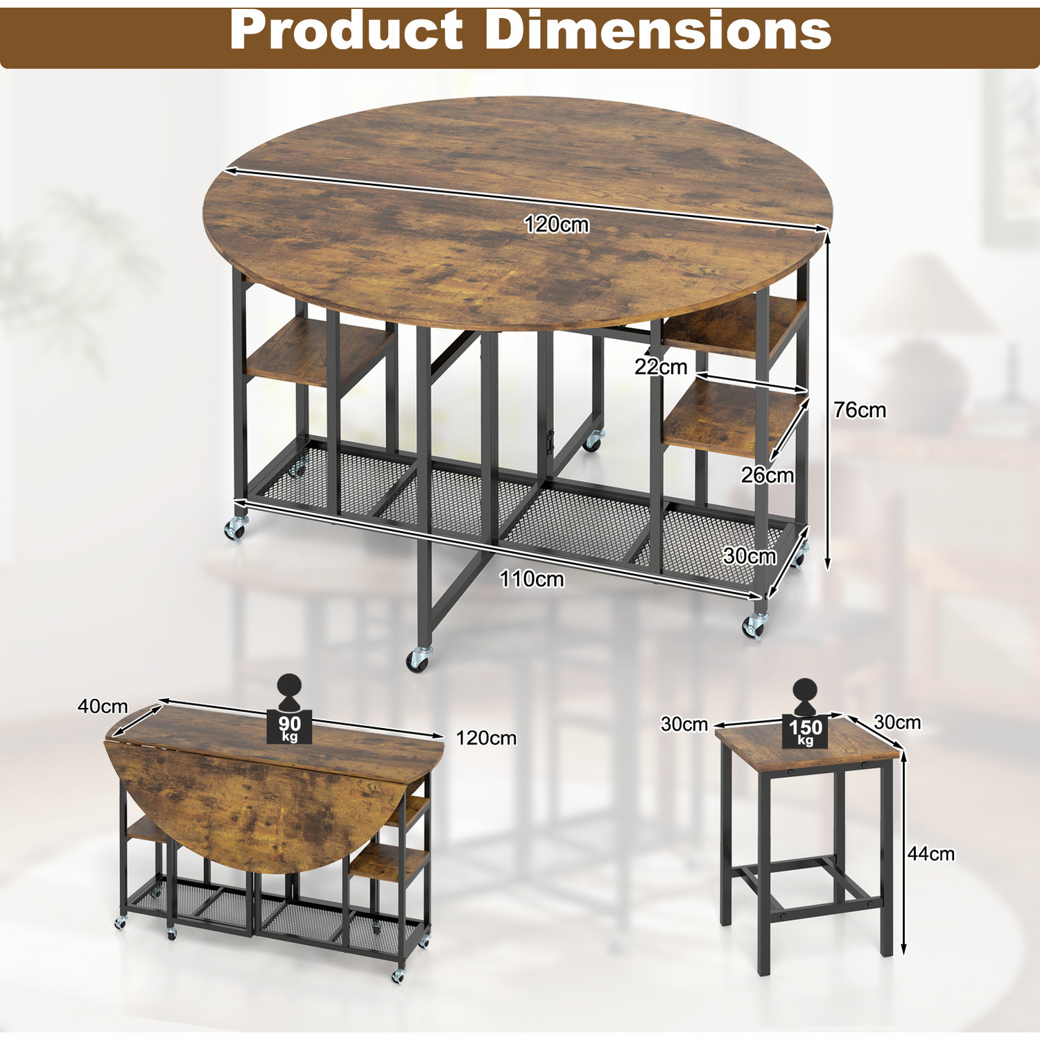 3-Piece Folding Dining Table Set