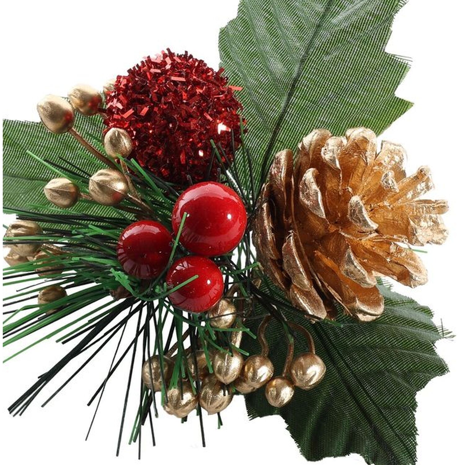 Artificial Berry Pick with Gold Pinecone - 14cm