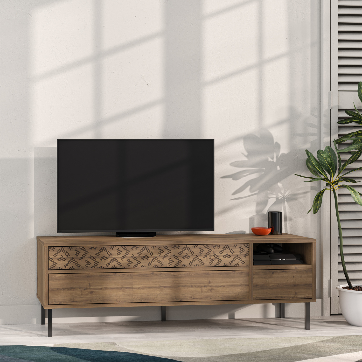 Heaton Modern TV Stand Multimedia Centre TV Unit With Storage