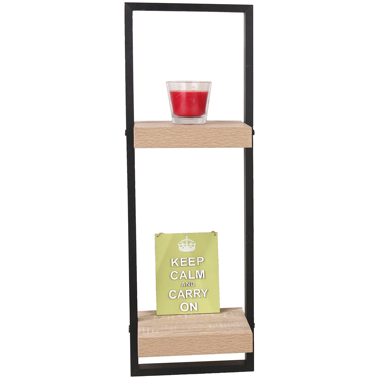 nova framed floating shelf kit - oak effect shelf with black frame
