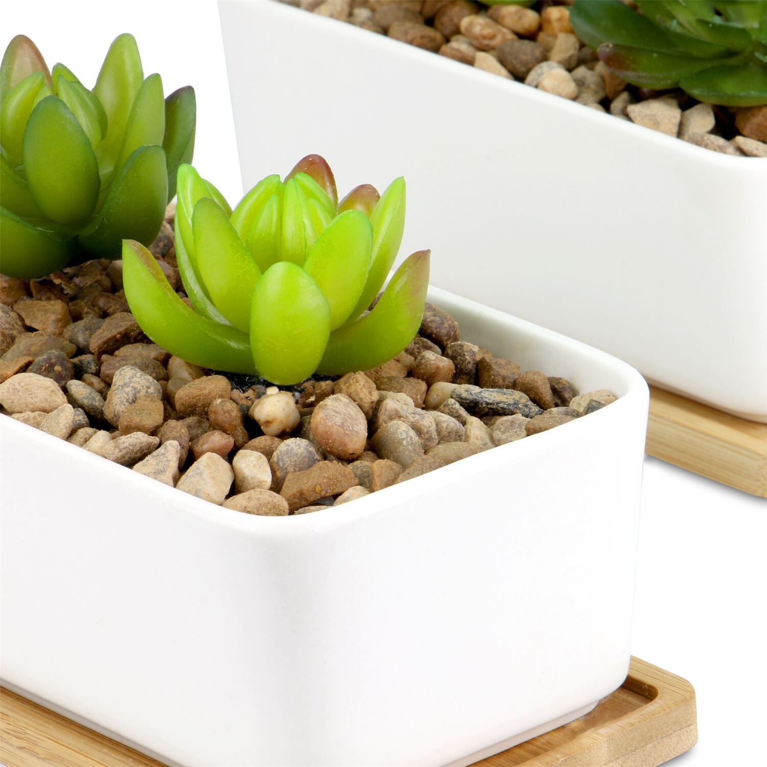 Ceramic Planter and Bamboo Base x2 Rectangular