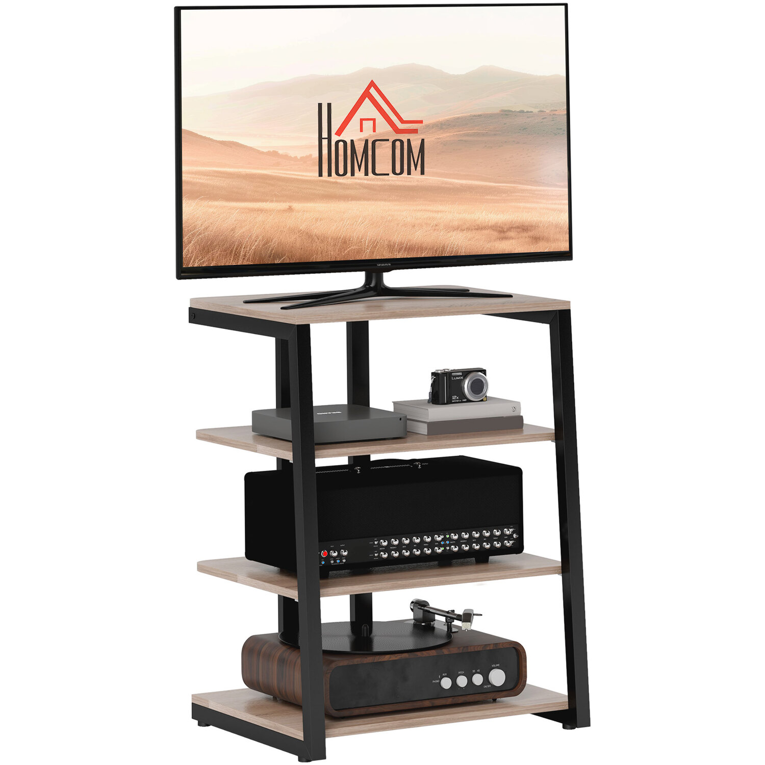 HOMCOM Corner TV Unit with Open Shelves and Extension Lead Holder