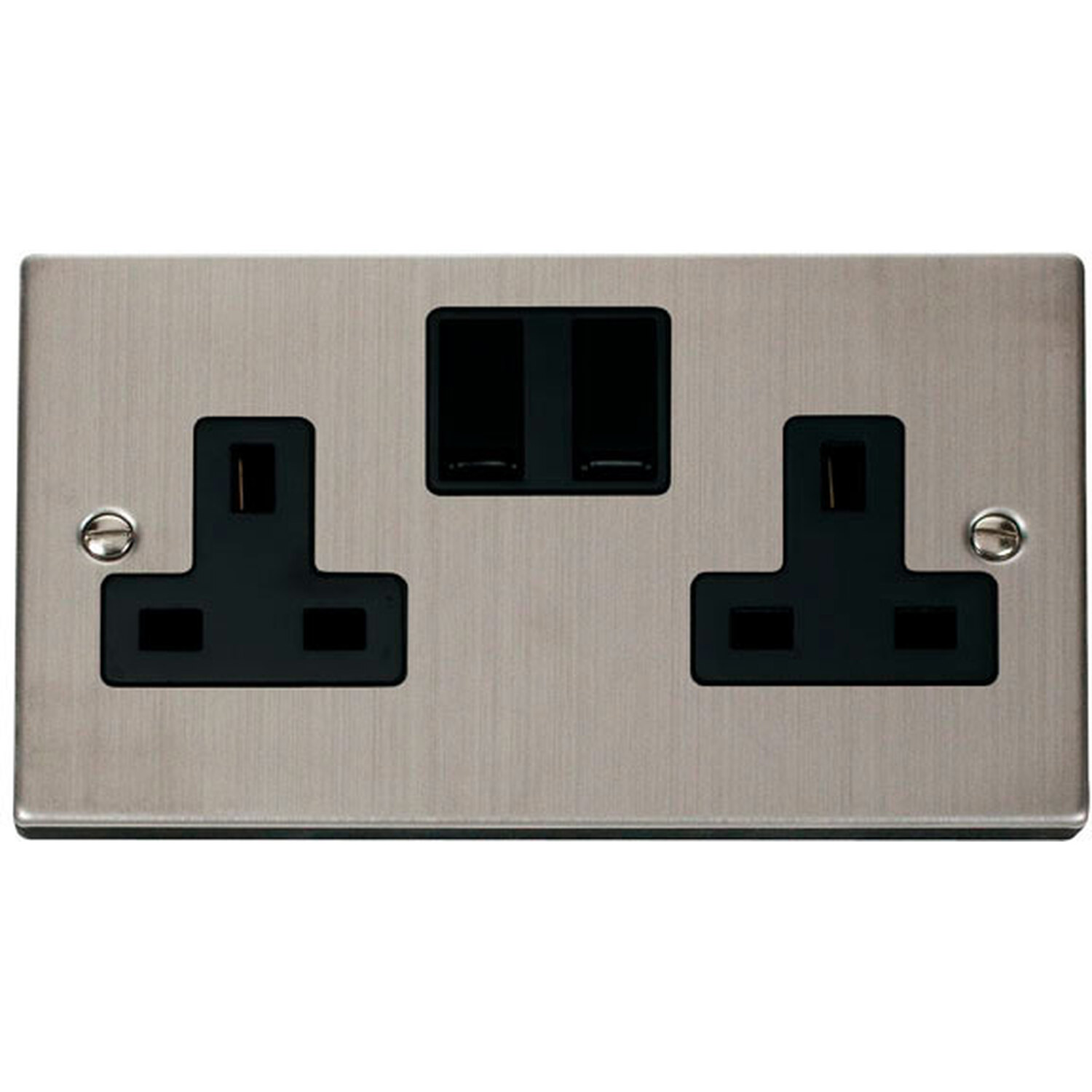 Stainless Steel 2 Gang 13A Twin Double Switched Plug Socket