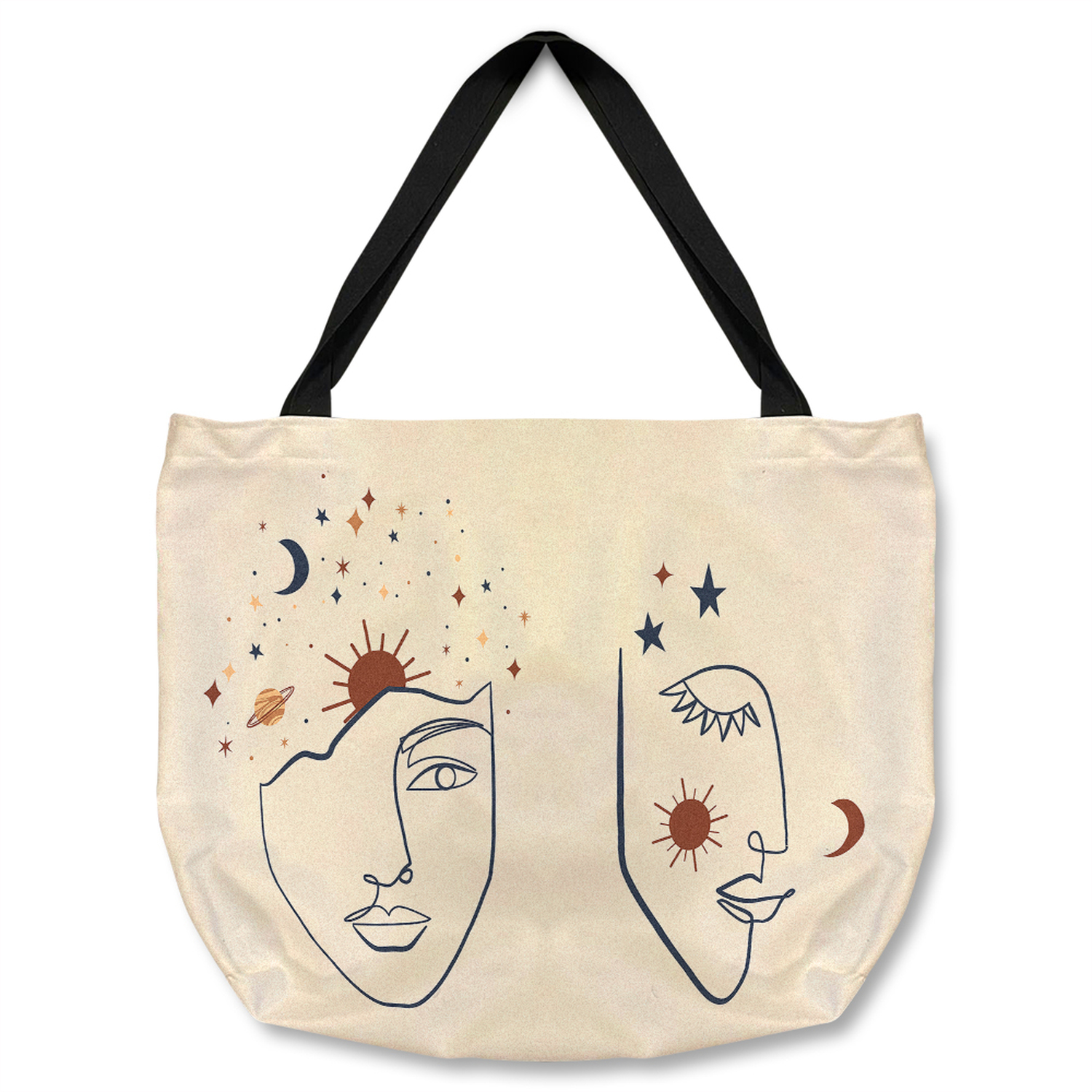 Celestial elements like stars, moon, sun and planets Designer Tote bag