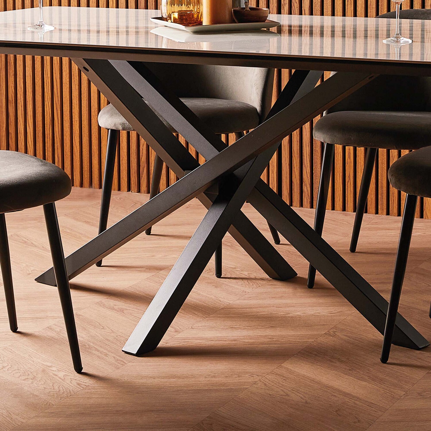 Marble Effect Ceramic Dining Table with 6 Dining Chairs Set