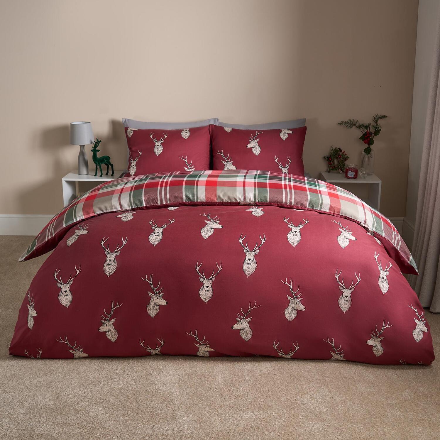 Christmas Stag Plaid Check Bedding Set