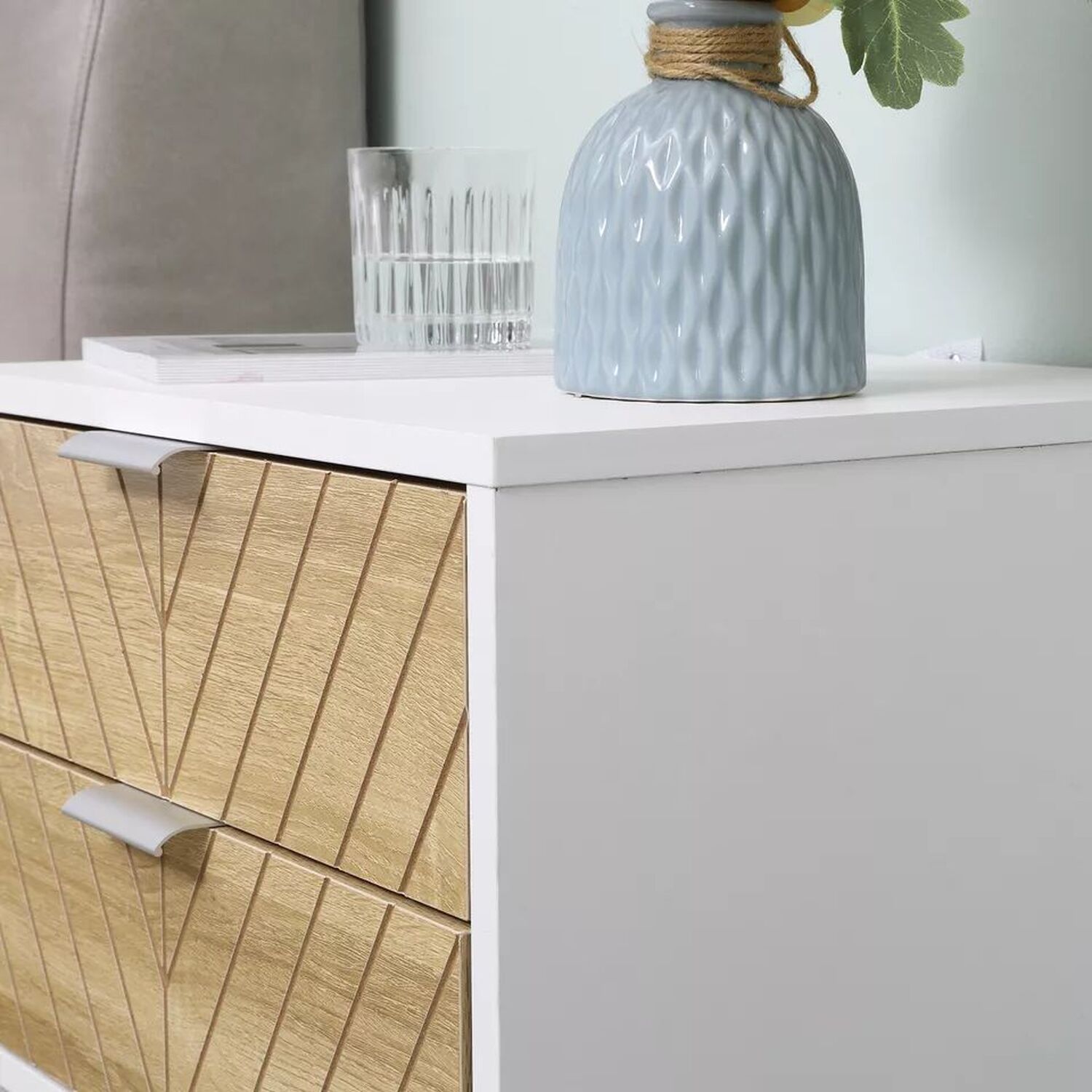 Chevron Bedside Table With Drawers