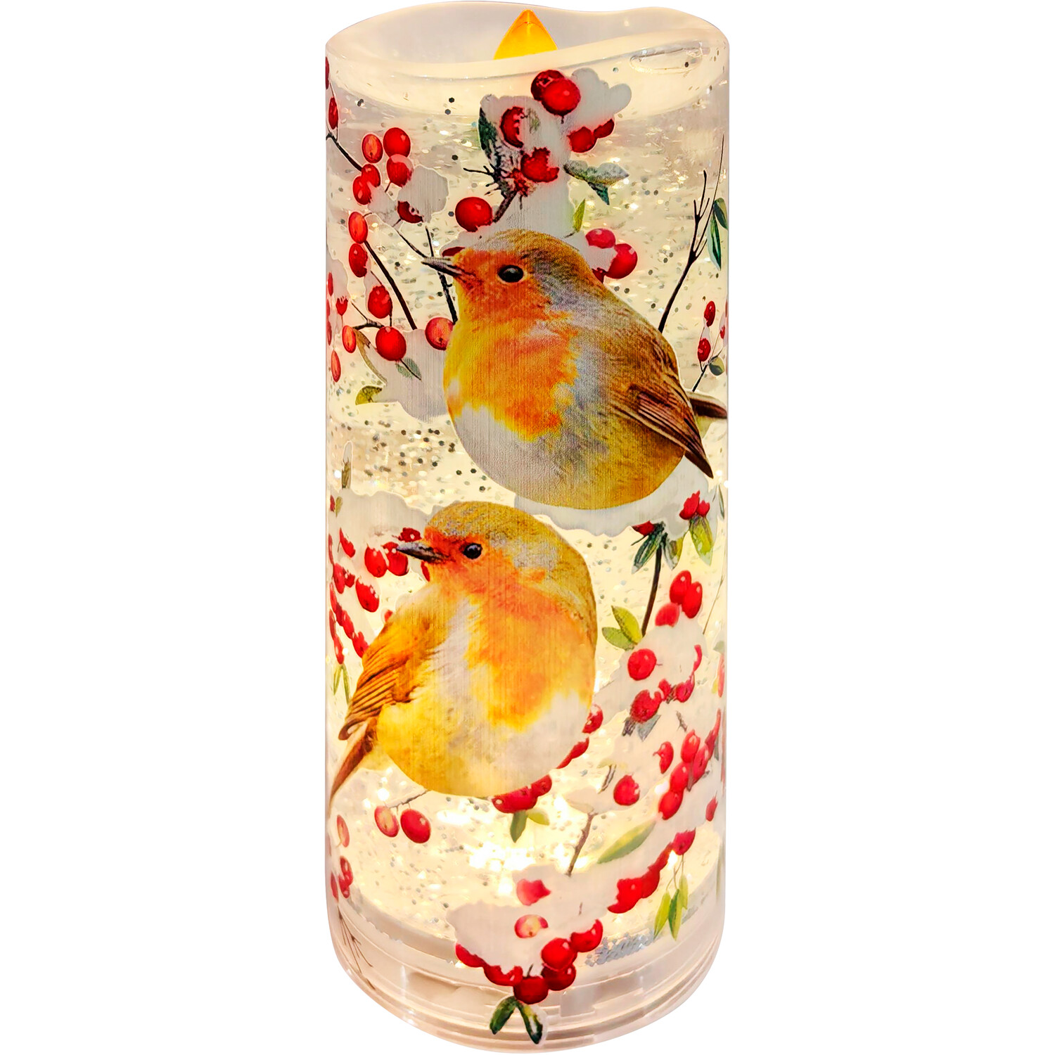 Robin Glitter Spinning LED Candle