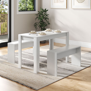 3 Piece Contemporary Dining Table and Bench Set