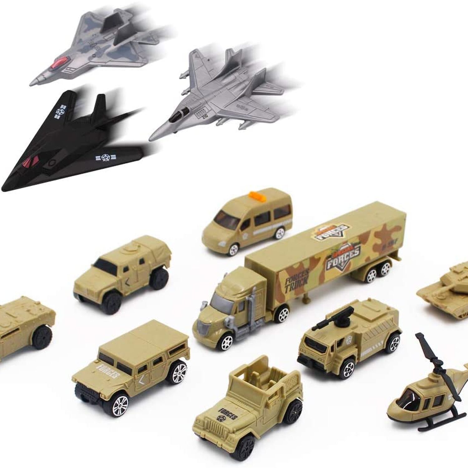 12 pcs military vehicles scaled army toy set bomber tank and helicopter