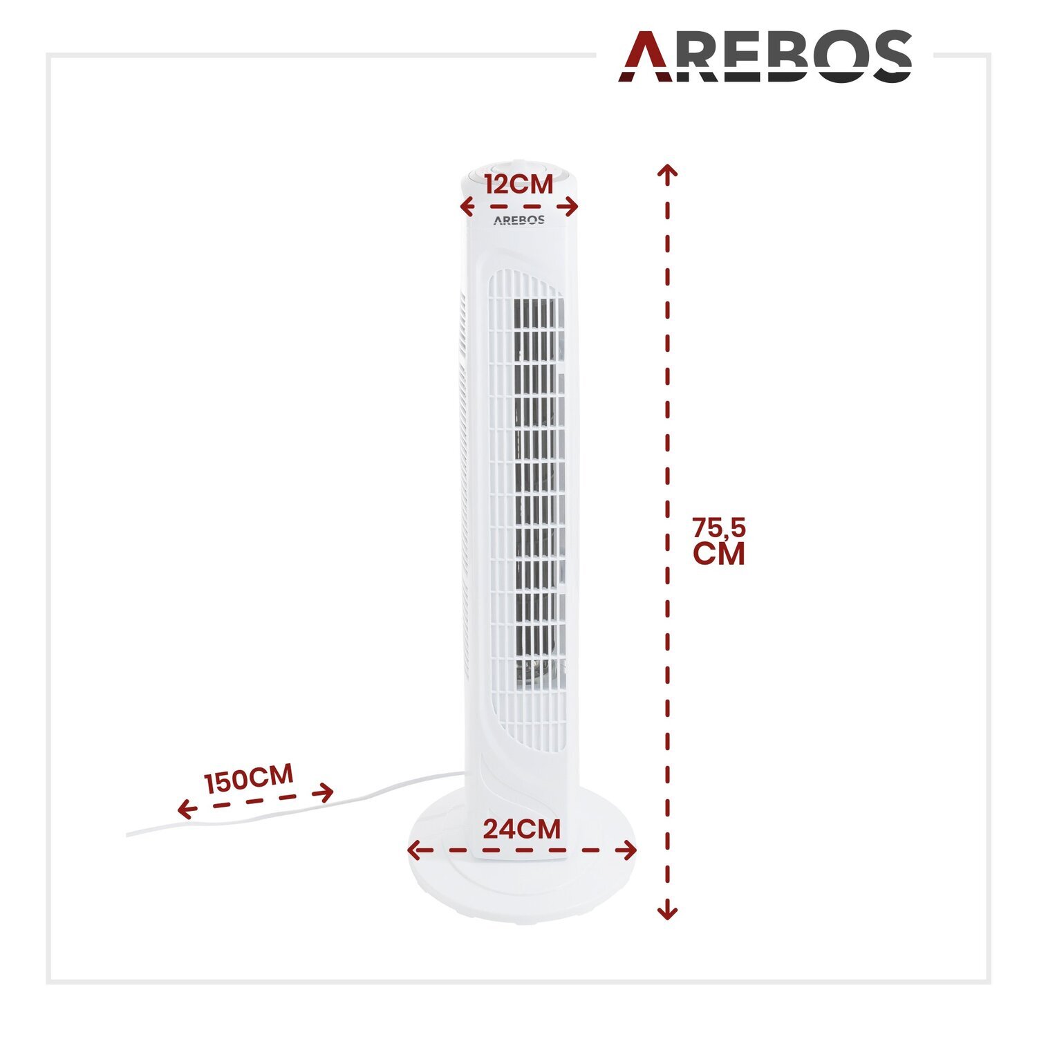 50W 3 Speed Level Tower Fan