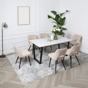 Marble Dining Table Set with 6 Thetis Boucle Chairs