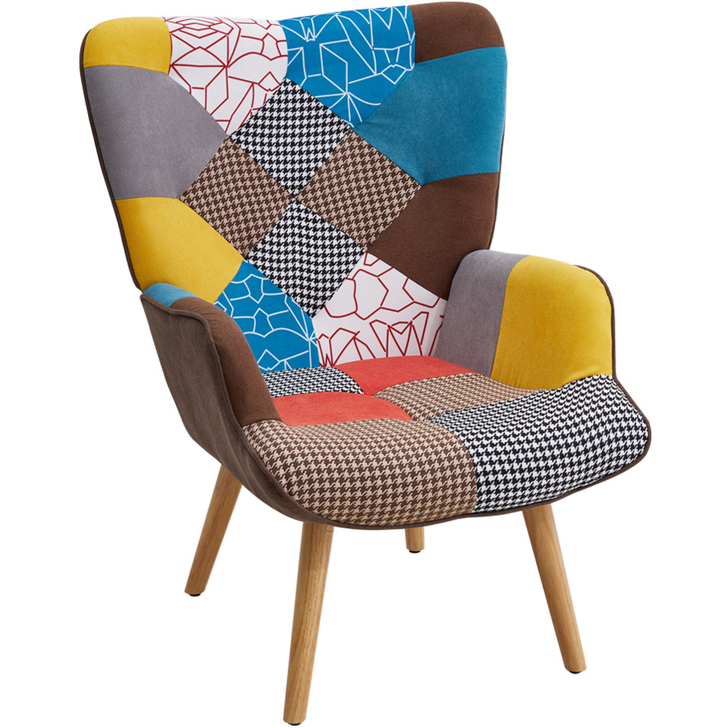 Tufted Armchair with Cushion and Footstool