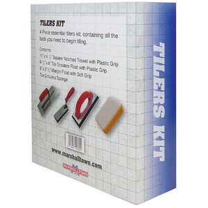 4 Piece Tilers Kit Notched Trowel Grouter Float Margin Float Sponge