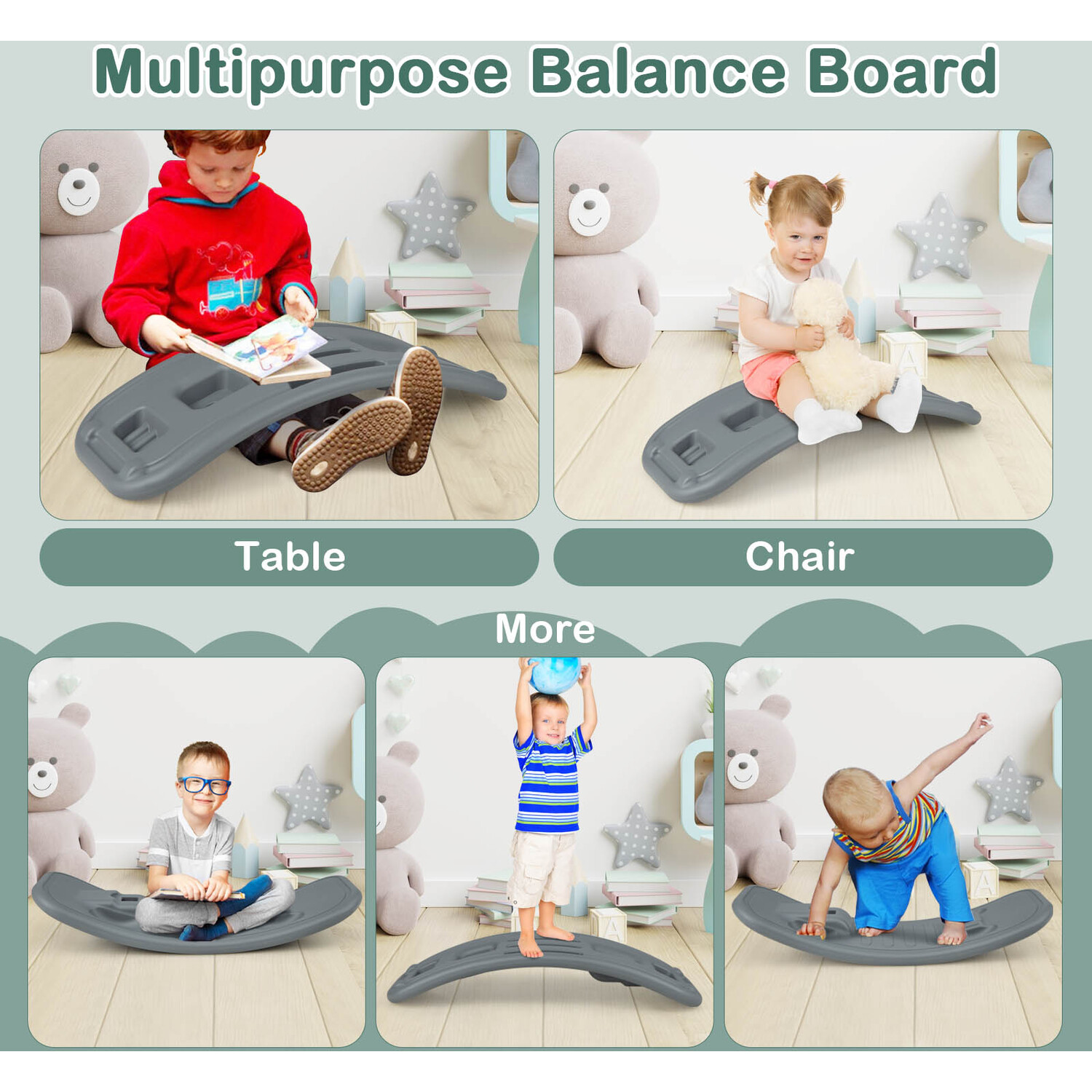 3-in-1 Kids Rocking Horse Balance Board Ride On Toy