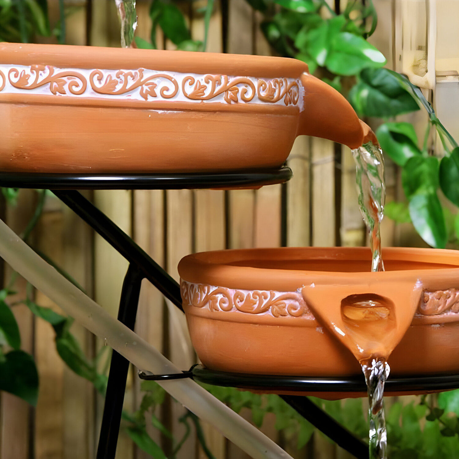 Primrose Ladonas Terracotta Solar Powered Water Feature Battery Backup ...