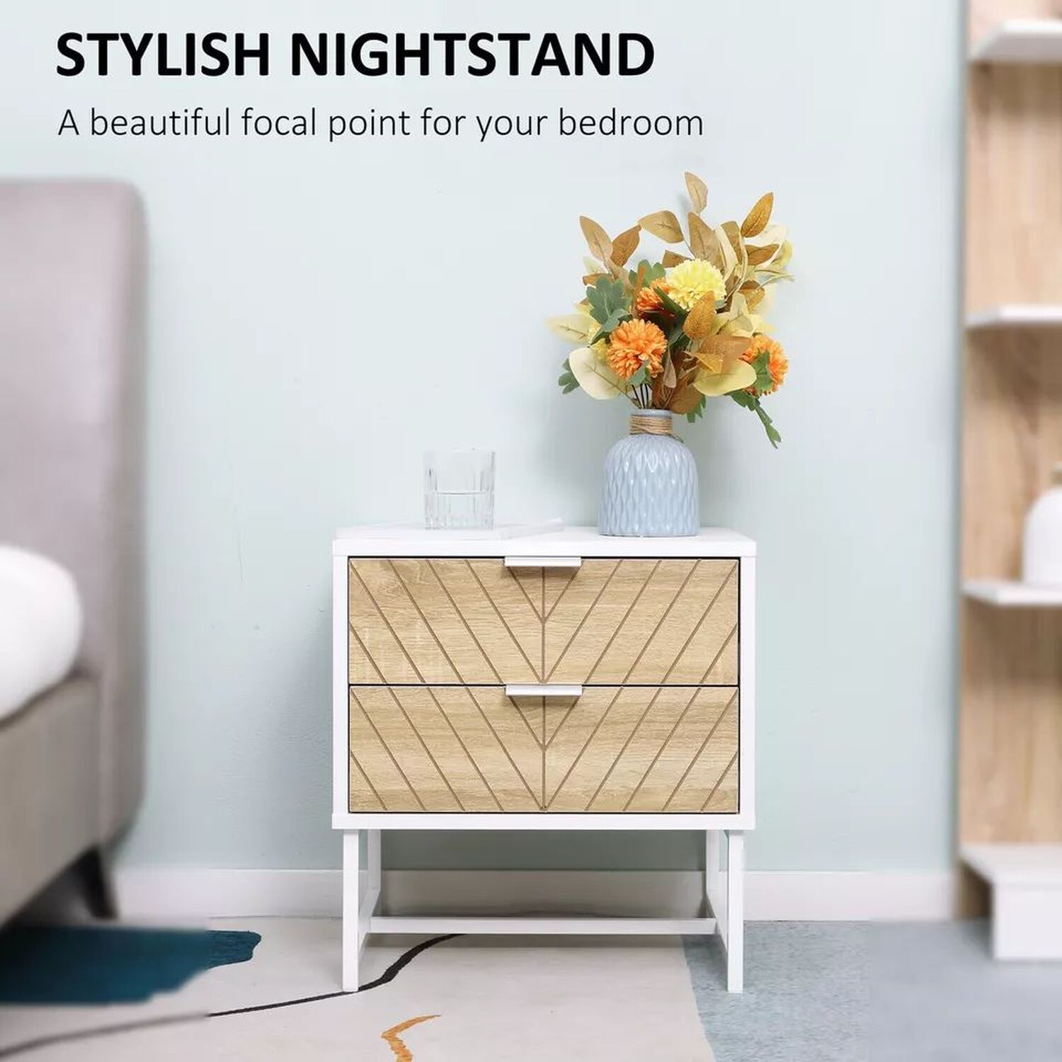 Chevron Bedside Table With Drawers
